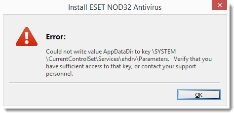 [KB3535] Could not write value AppDataDir to key SYSTEMCurrentControlSetServicesehdrvParameters